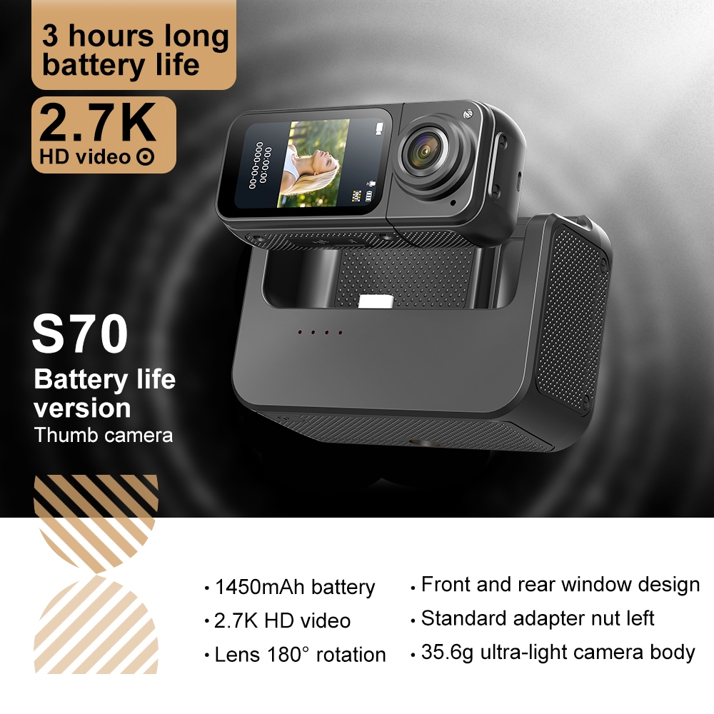 New S70 DIGIT-Sport Cam 2.7K Wifi Action Camera Thumb Design 180 ...