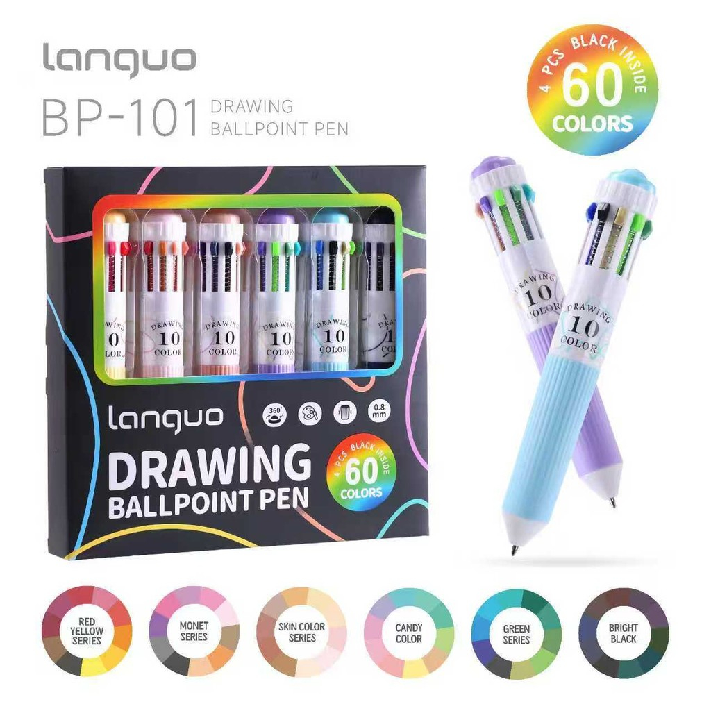 Languo 10 Colors in1 Multi Colored Pen Ballpoint Pen Office Stationary ...