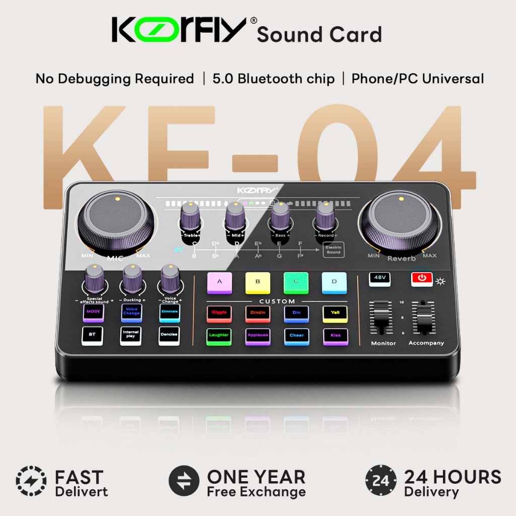 KoorFly KF04 48V Sound Card Cahaya Rgb Mixer Condenser Mic Kit For PC ...