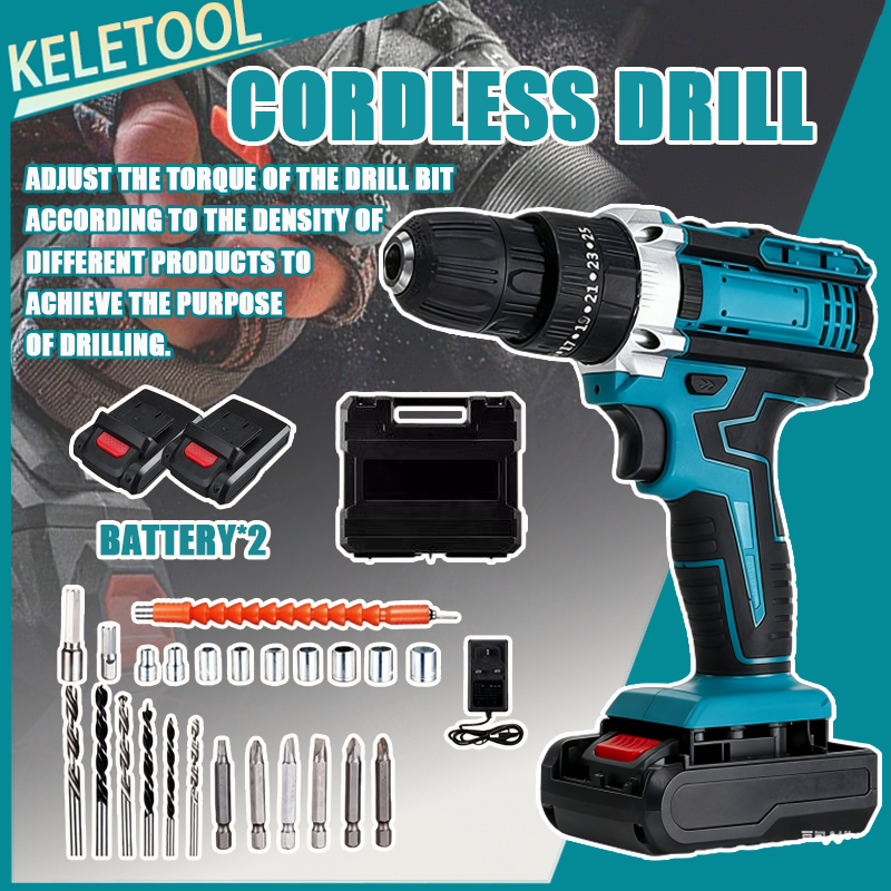 Portable Cordless Electric Screwdriver Set Multi-Tool Impact Drill with ...