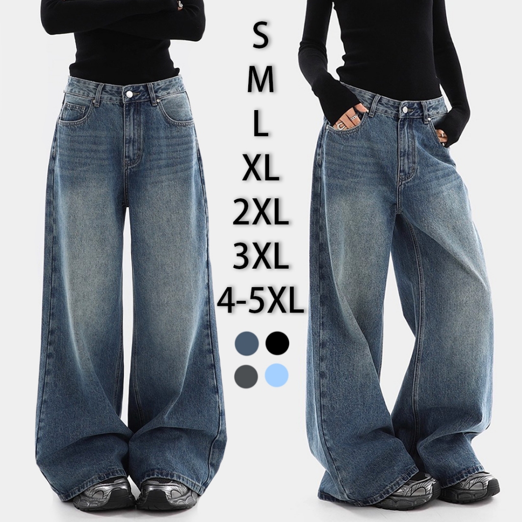 S-5XL~Long jeans pants for women 牛仔裤 长裤 girls blue black denim straight ...