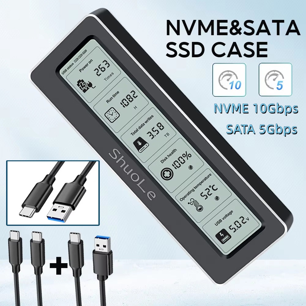 10Gbps M.2 NVME/NGFF Dual Protocol SSD Enclosure with Display Screen ...