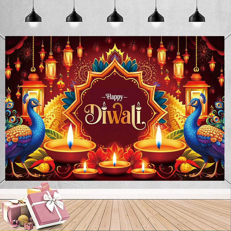 5X3FT Indian Diwali Pooja Backdrop Deepavali Decorations Background ...
