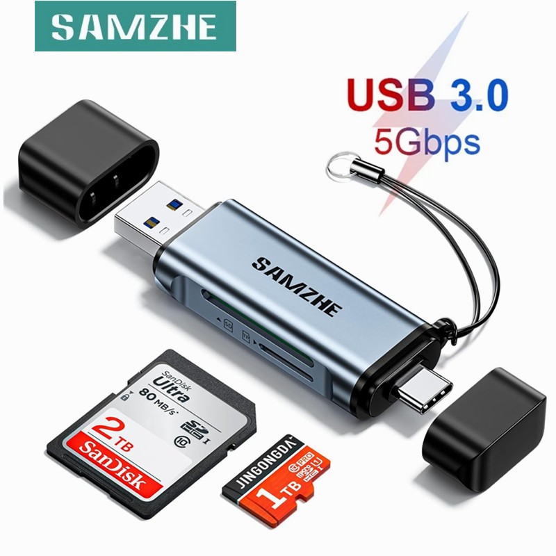 SAMZHE 2 in 1 SD TF Card Reader OTG USB 3.0 2.0 5Gbps Type C 3.0 TF SD ...