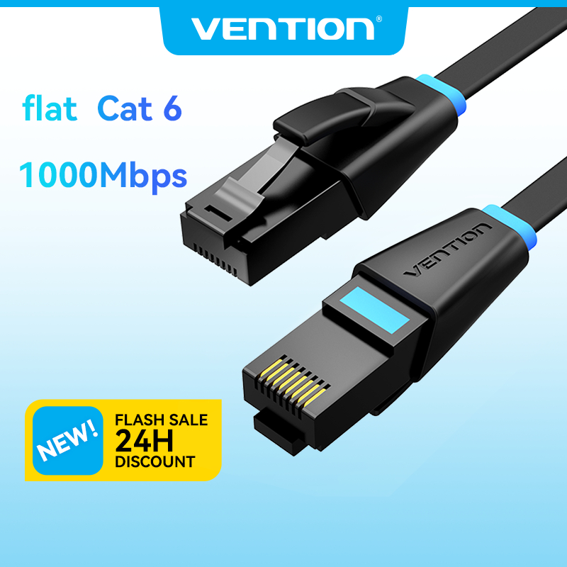 Vention Cat6 Flat Ethernet LAN Cable 1Gbps High Speed Anti-Tangle Gold ...