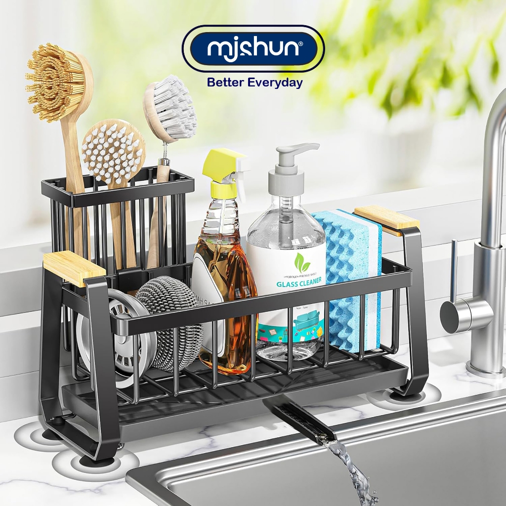 MJSHUN Stainless Sponge Holder with Divider and High Brush Holder ...