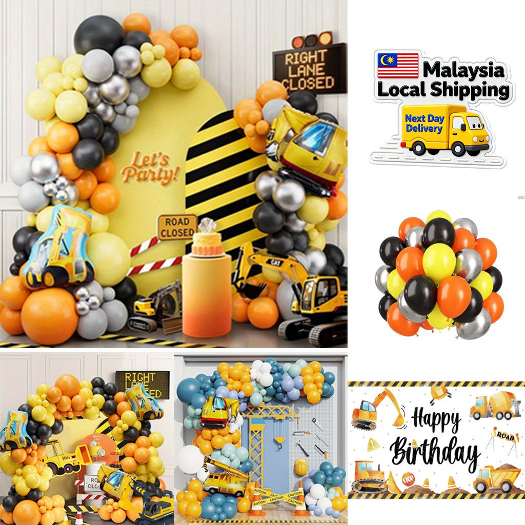 LOCAL STOCK Construction Theme Foil Excavator Bulldozer Forklift Yellow ...
