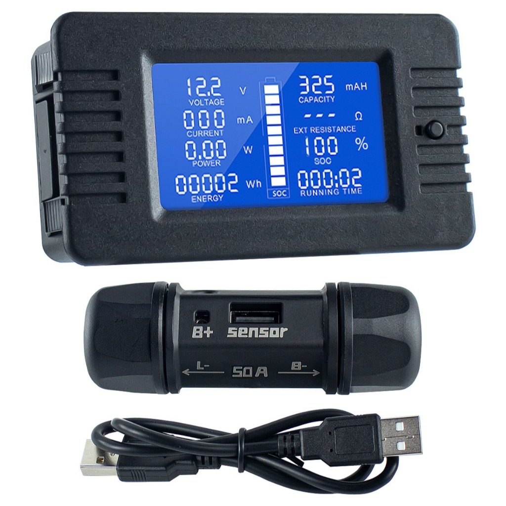 DC 8-120V 0-50A Multifunction DC Battery Monitor with USB Shunt, LCD ...