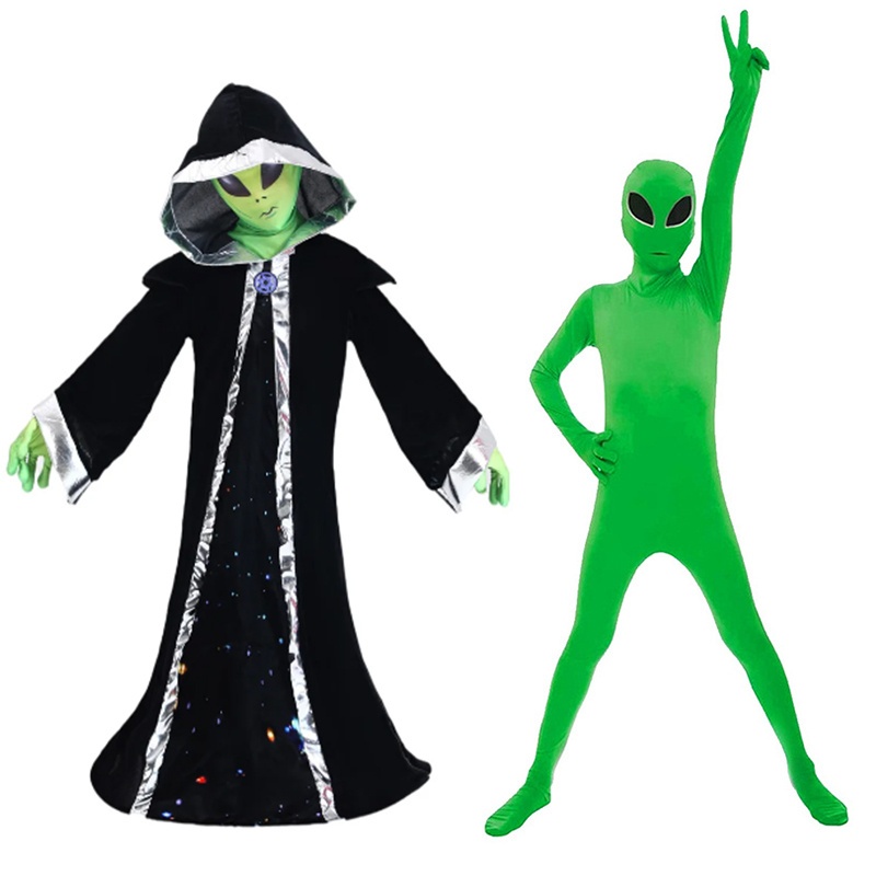 4pcs/Set Halloween Kids Adult ET Alien Cosplay Costume Zentai Jumpsuits ...
