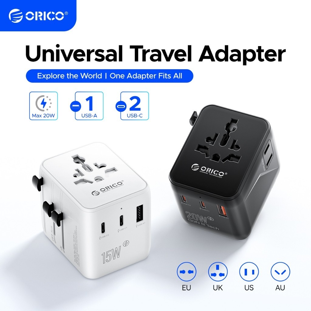 ORICO Universal Travel Adapter with USB Type C Ports Charger Plug ...