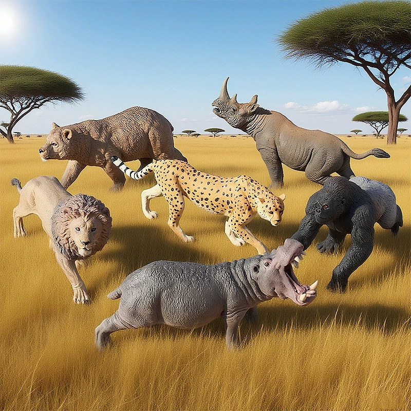 Children animal model simulation tiger lion elephant hippopotamus zebra ...