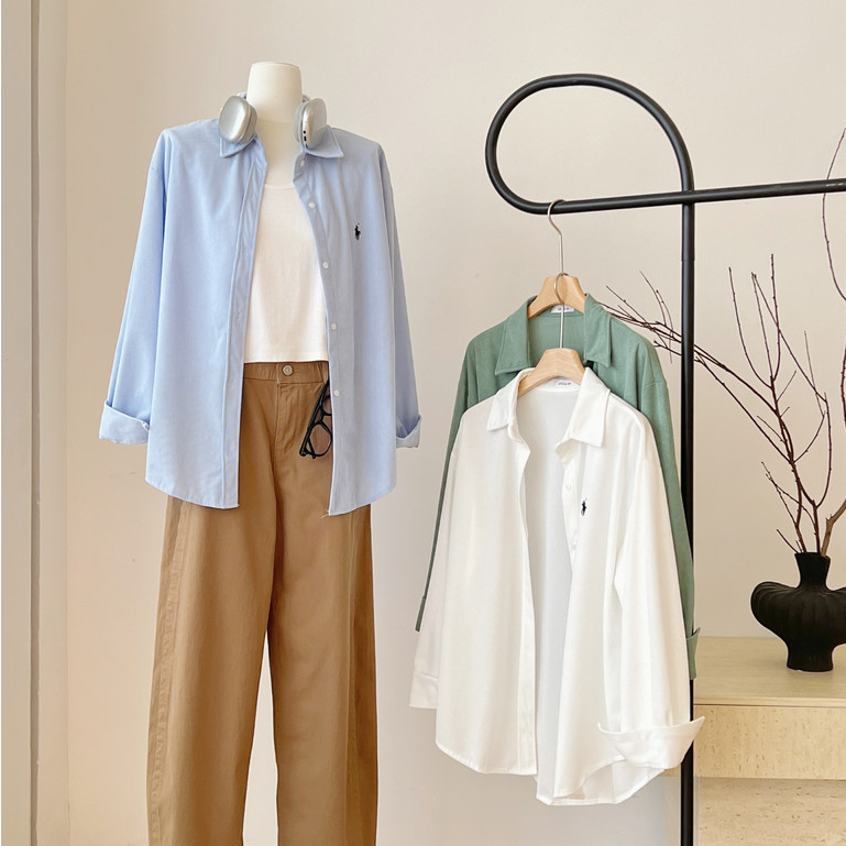 Duolin little horse embroidered loose long sleeve corduroy shirt for ...