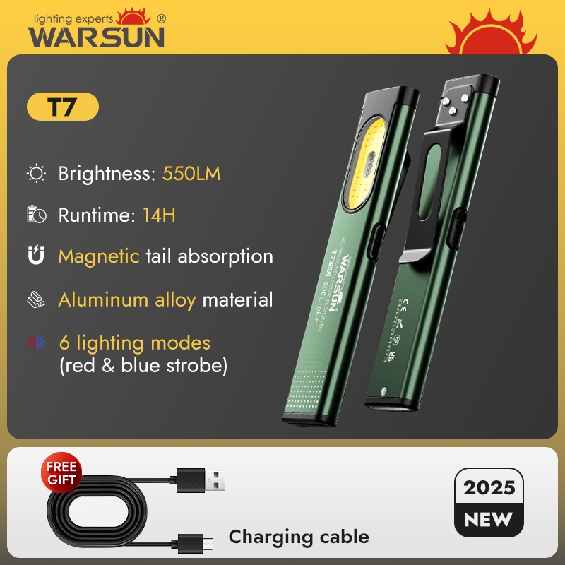 Warsun T7 LED Torch Light 650LM Compact Flashlight Rechargeable 6 Modes ...