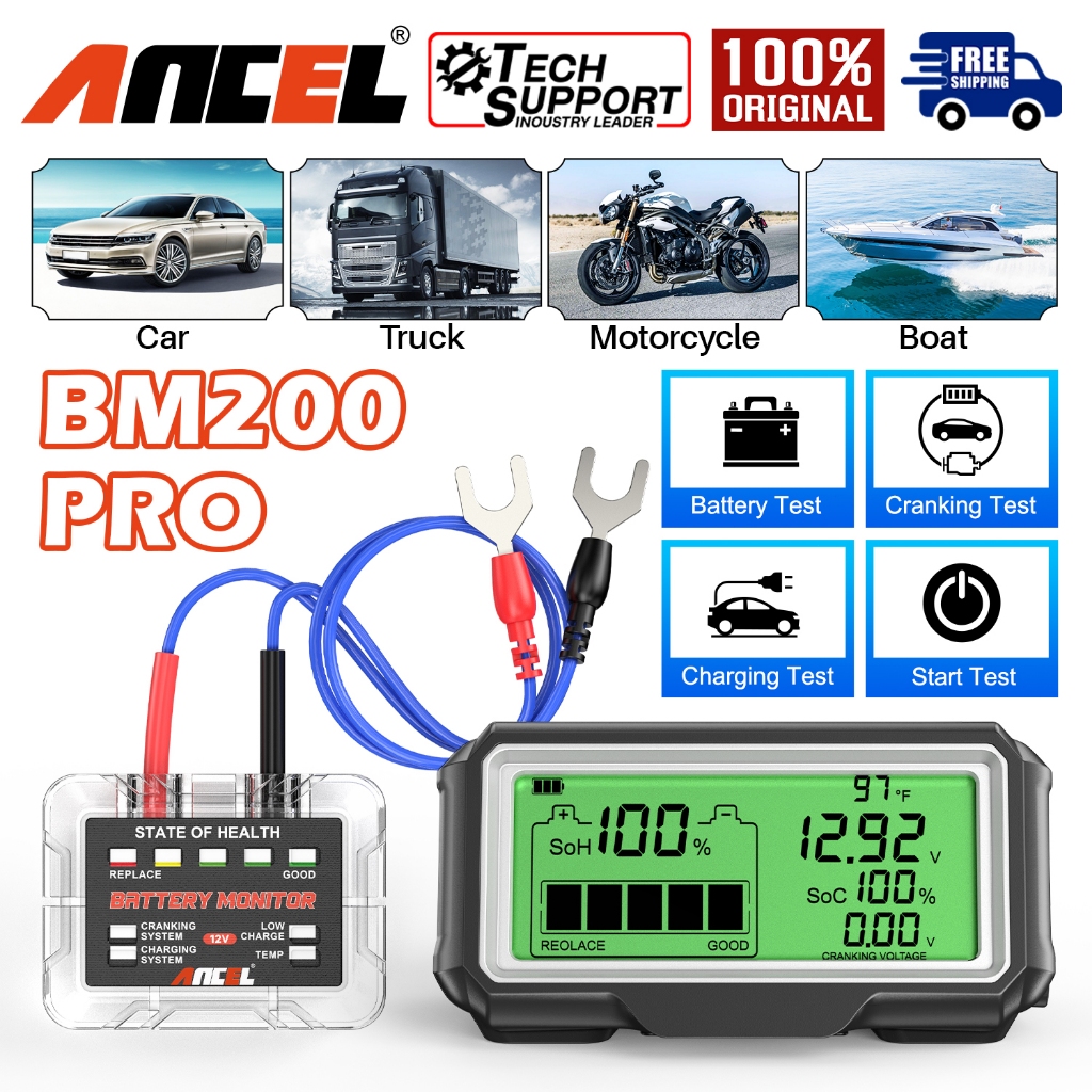 【Ship from Malaysia】2025 Battery Tester 12V Car ANCEL BM200 PRO Monitor ...