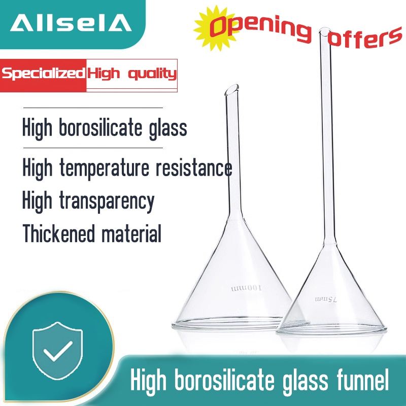 High borosilicate glass funnel, long necked conical triangular funnel ...