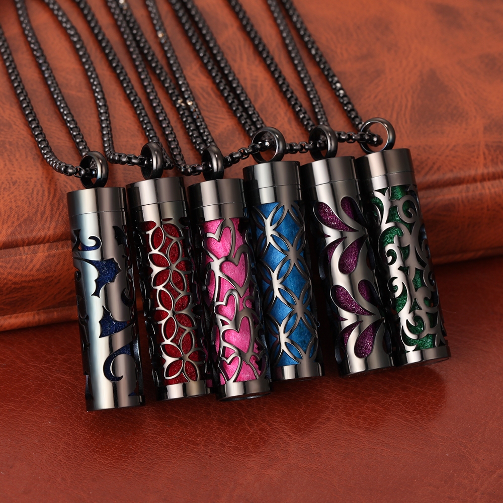 Black Stainless Steel Aromatherapy Necklace Diffuser Pendant Punk ...