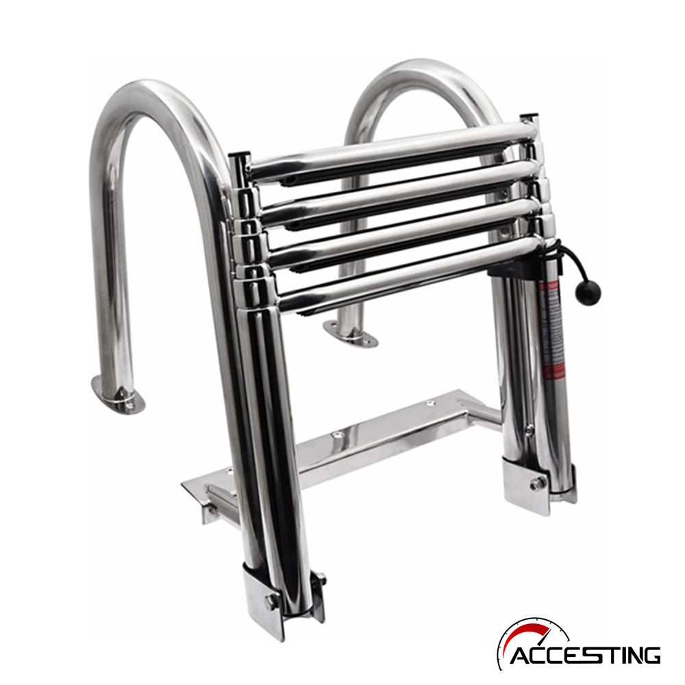 4-Step Boat Ladder, Foldable Stainless Steel Marine Rear-Entry Ladder ...