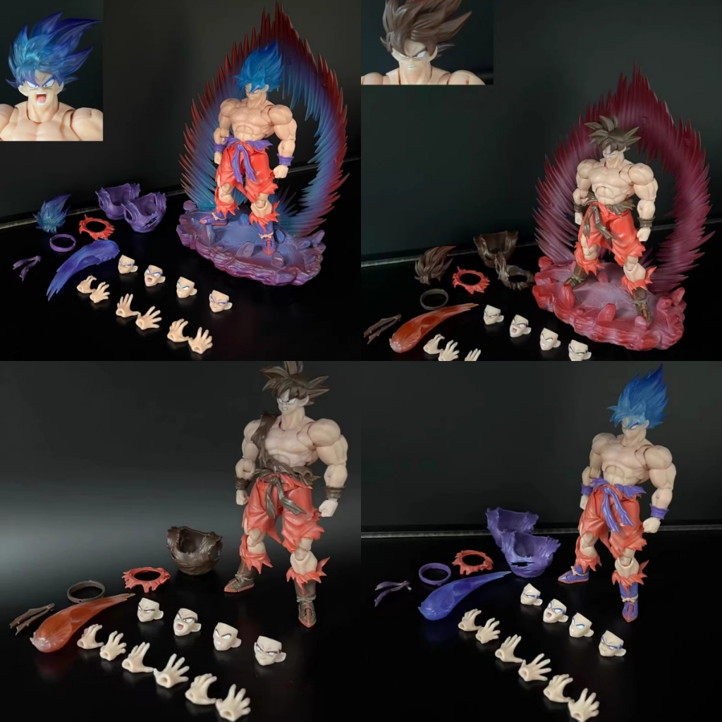 E&C SHF Goku King Fist Blue Super Saiyan 3.0 body with movable base and ...