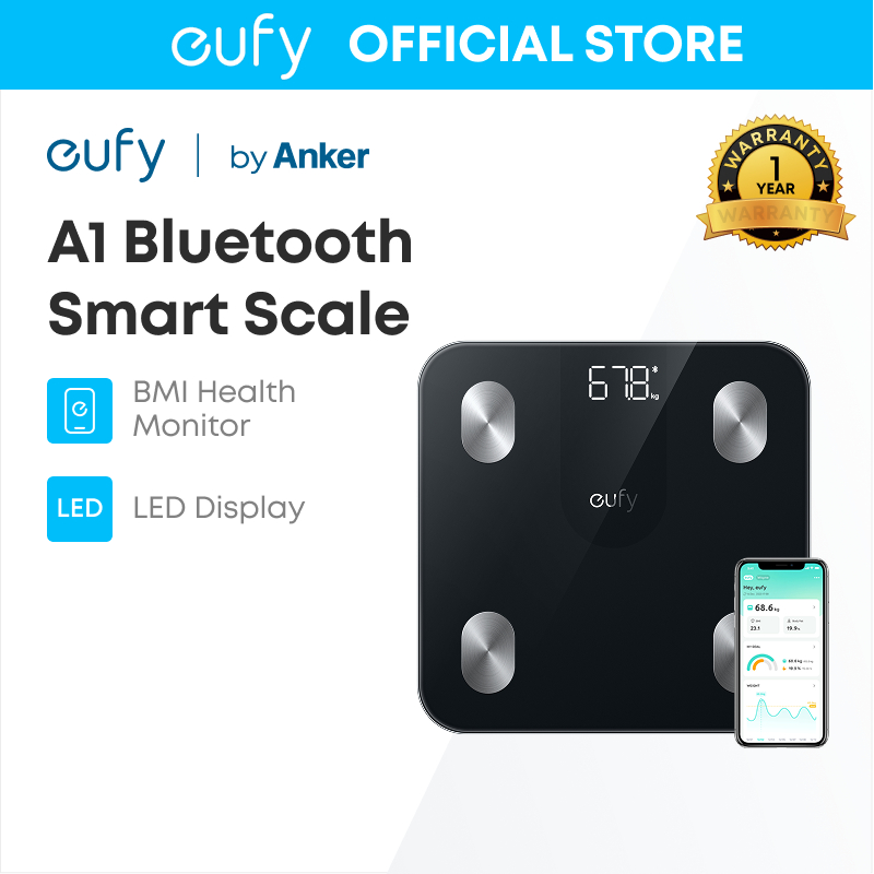 Eufy by Anker A1 Bluetooth Smart Scale BMI Health Monitor with LED ...