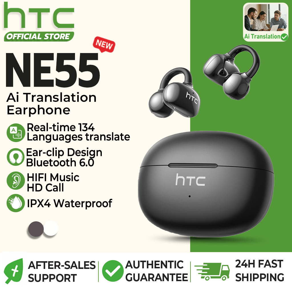 HTC NE55 AI Real-time Translation Headset Bluetooth 6.0 Clip-on ...