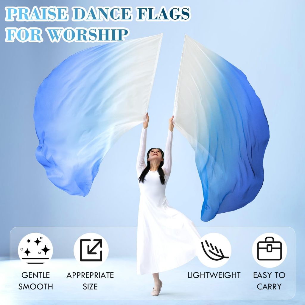 2 pcs Praise Dance Worship Flags with Scalable Rod 55" Semicircle Angel ...
