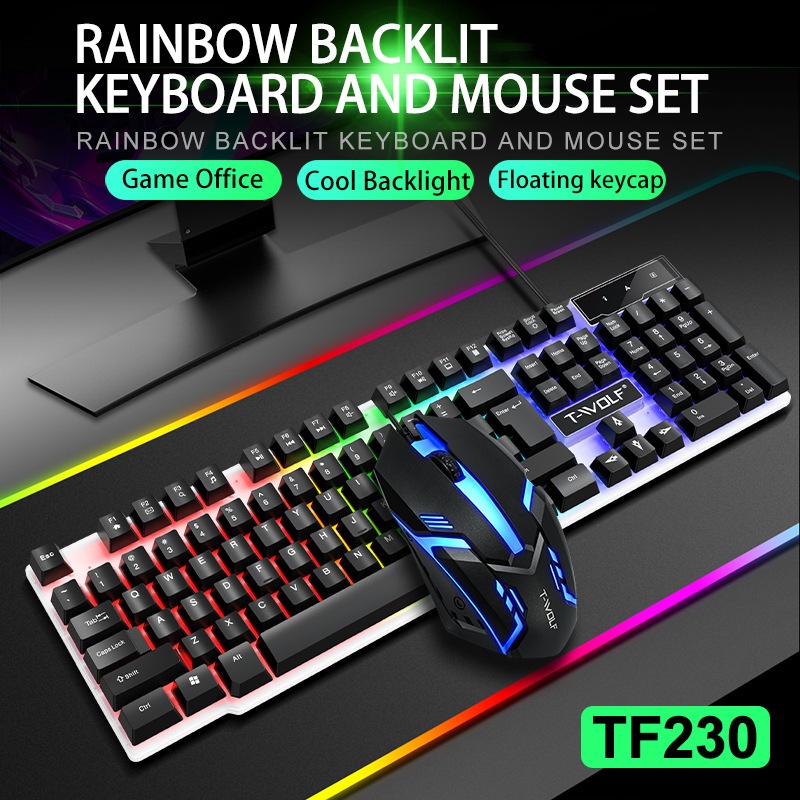 T-WOLF TF230 Wired Backlit Keyboard and Mouse Combo, Gaming Keyboard ...