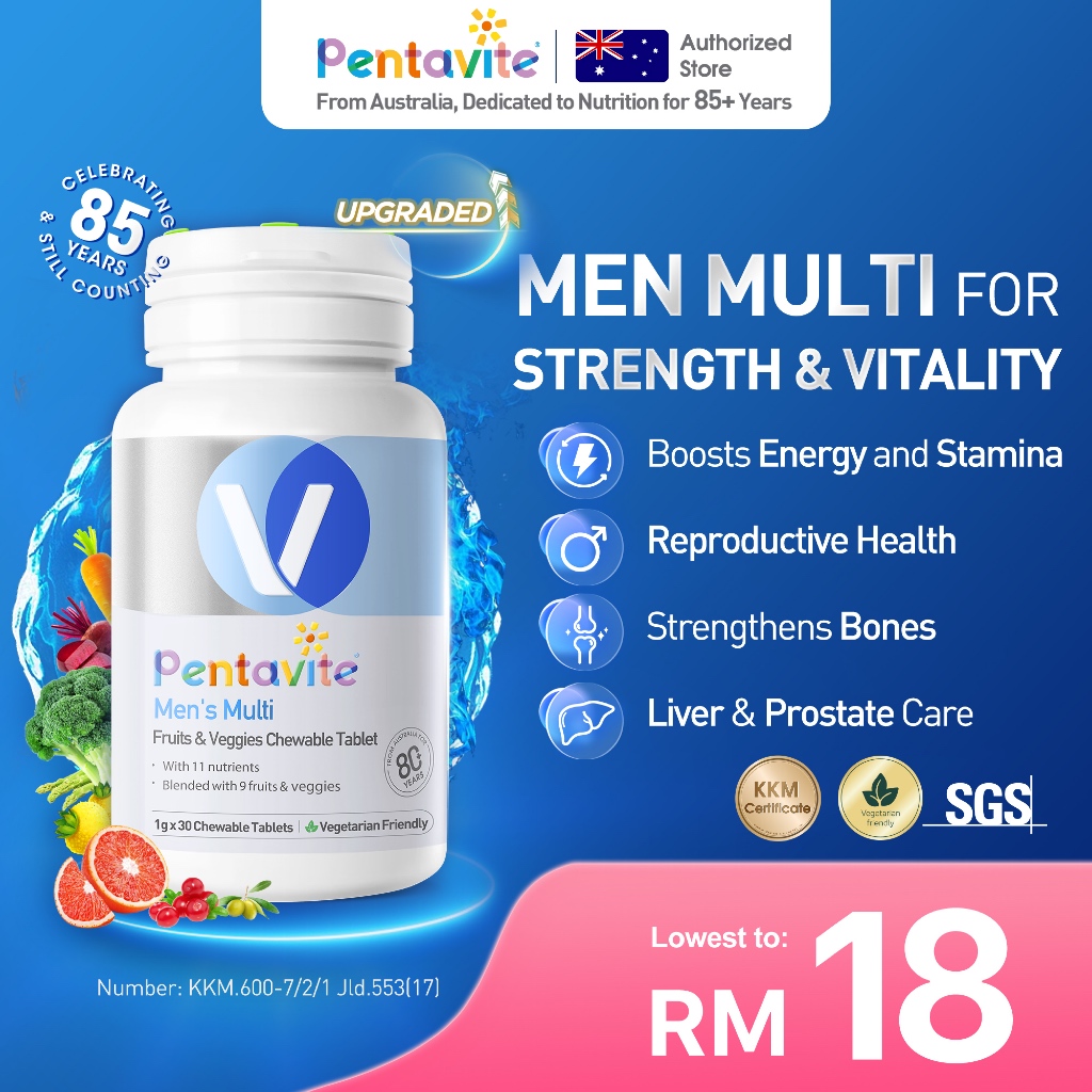 Pentavite Men Multivitamin and Mineral, 20 Essential Nutrients for Men ...