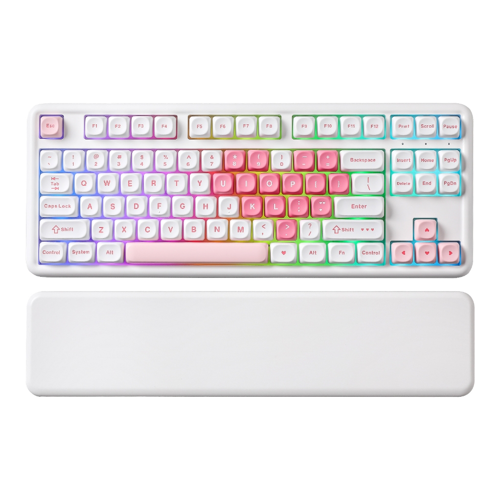YUNZII B87 White Heart Wireless Mechanical Keyboard, QMK/VIA Programmable, TKL Layout 87 Keys ...