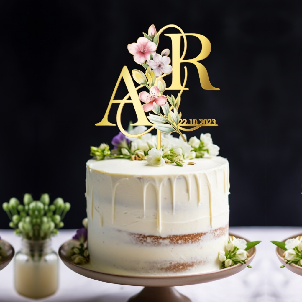 Personalized Spring Wedding Cake Topper in Acrylic Custom Bride and ...