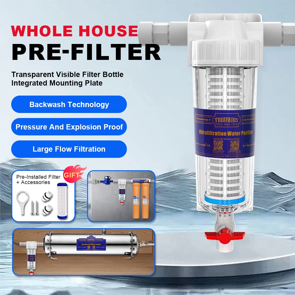 TROUWIDS 1 Micron Whole House Sediment Water Filter System Backwash Pre ...