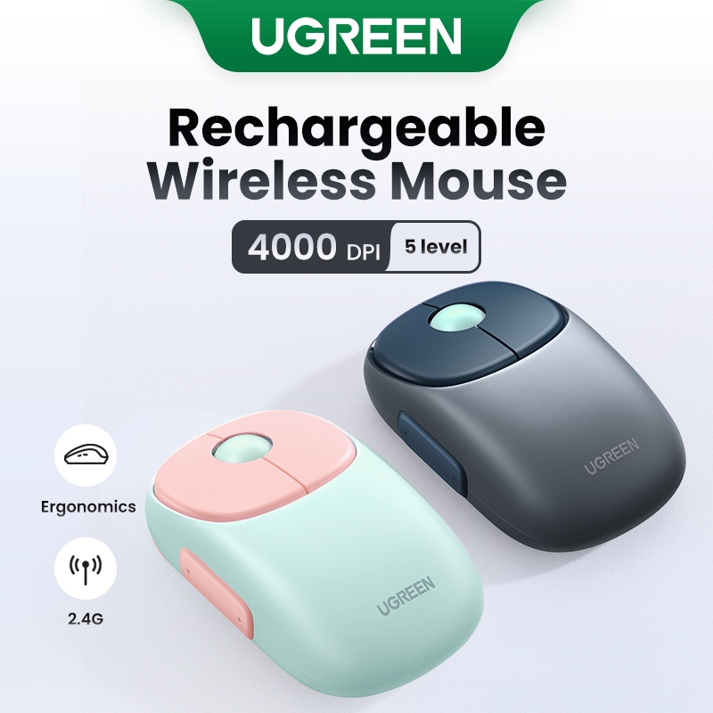 UGREEN Mouse Quiet 2.4G Bluetooth Rechargeable Wireless Mouse Ergonomic ...