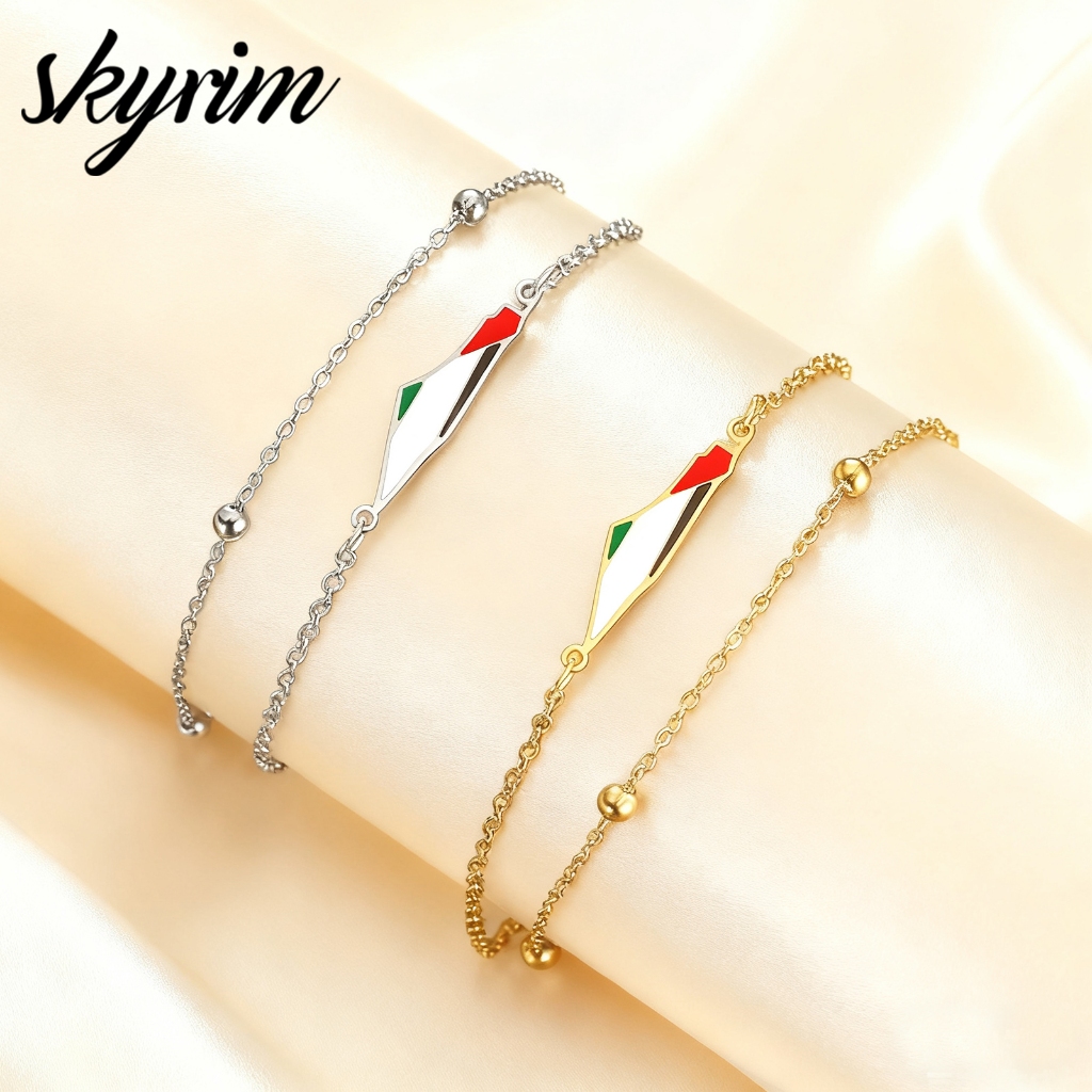 SKYRIM Palestine Flag Drip Oil Map Bracelet Double Layer Bead Chain ...