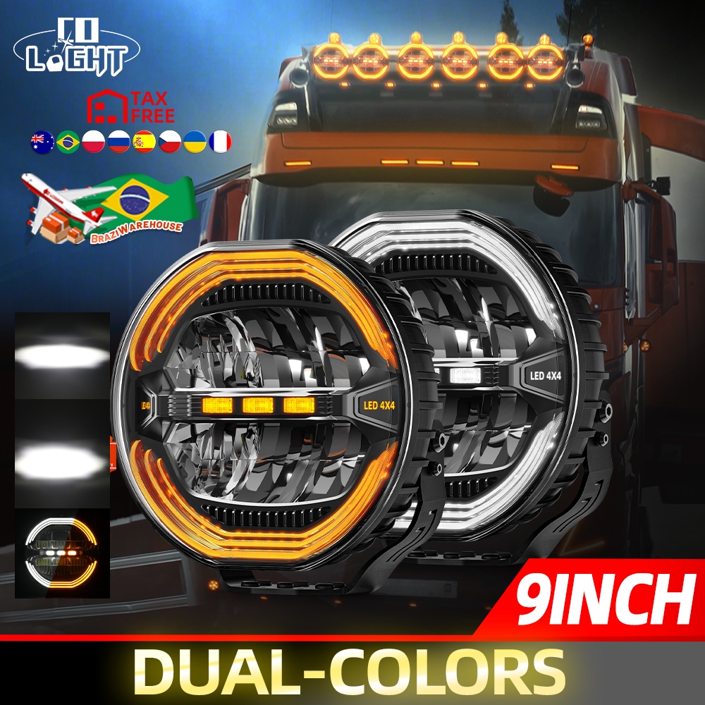 9 Inch Round LED Work Light Super Bright Offroad 3500k Yellow 6000k ...
