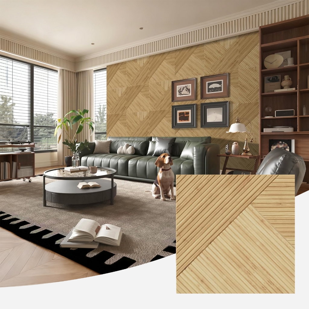 Wood Grain 3D Fluted Wall Panel Acoustic Panels 600mm×600mm 9MM Thick ...
