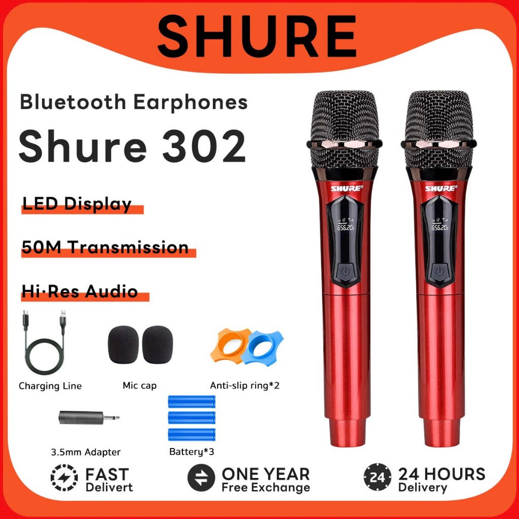 Shuer 302 Wireless Microphone UHF Receiver Mikrofon Boleh Men Charging ...