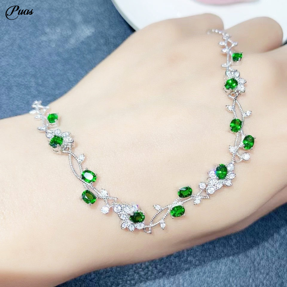 Flower Bracelet Silver Green Stone Bracelet Rantai Tangan Batu Suasa ...