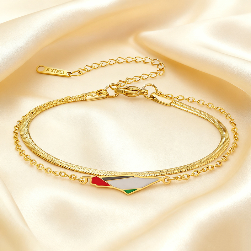 SKYRIM New Arrival Palestine Flag Drip Oil Map Bracelet Double Layer ...