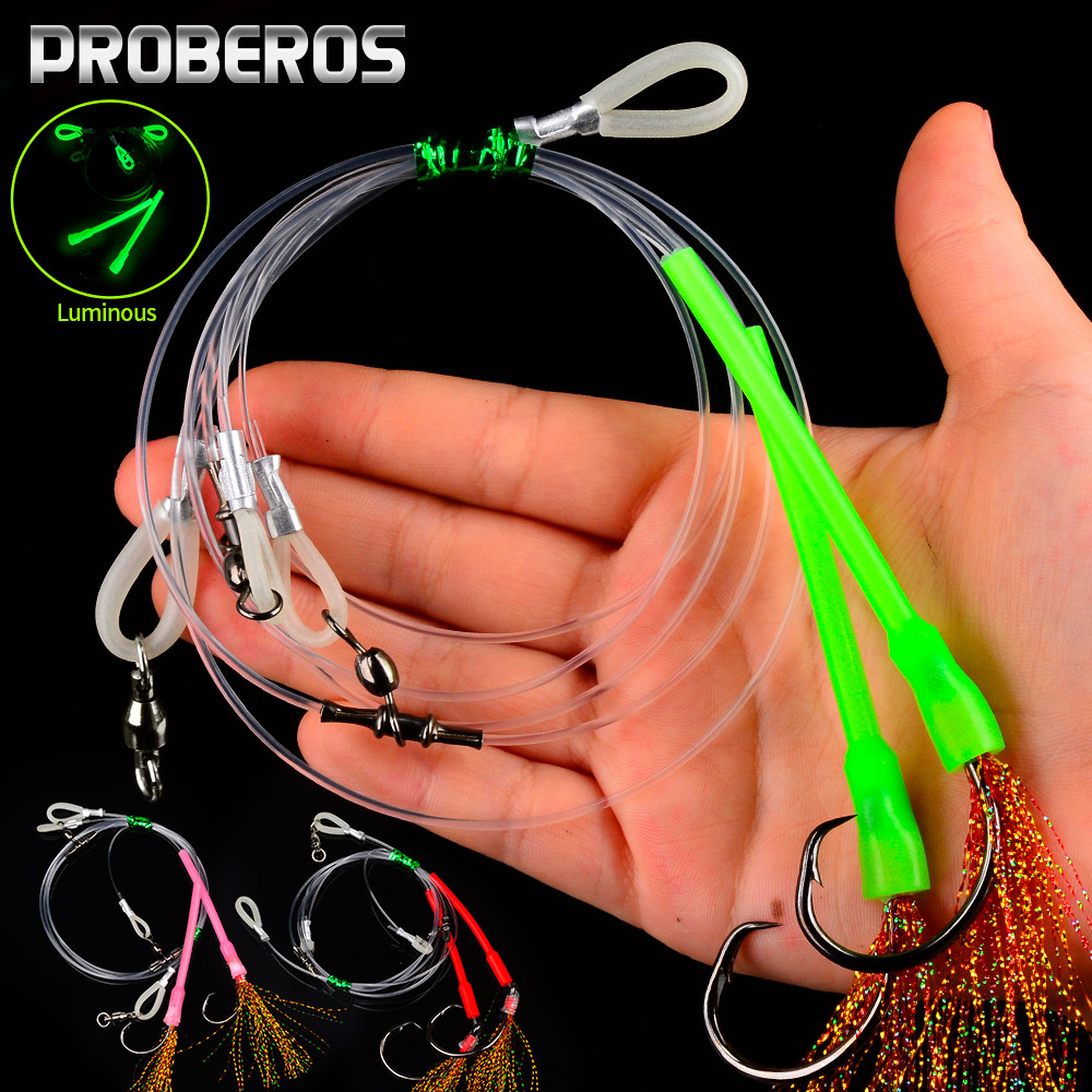 Proberos 2PCS Luminous Hand Tied Deep Sea Hapuka Groper Cod Rig ...