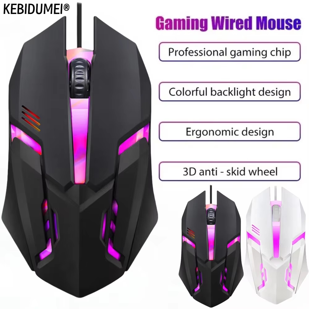 USB Wired Mouse 1200 DPI 3 Buttons Silent Mause Backlit Gaming Mice ...