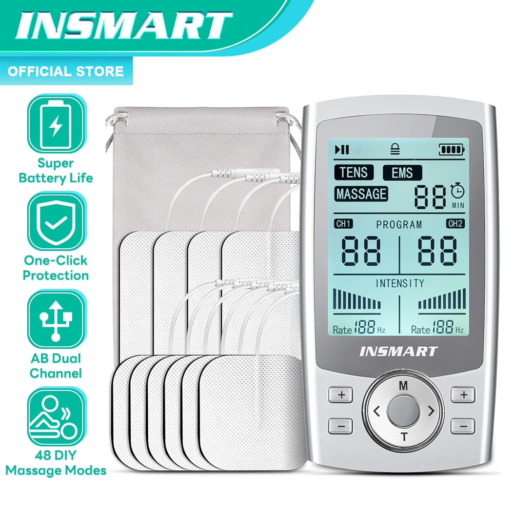 TENS 60 Modes Rechargeable Muscle Stimulator EMS Dual Channel Electrode ...