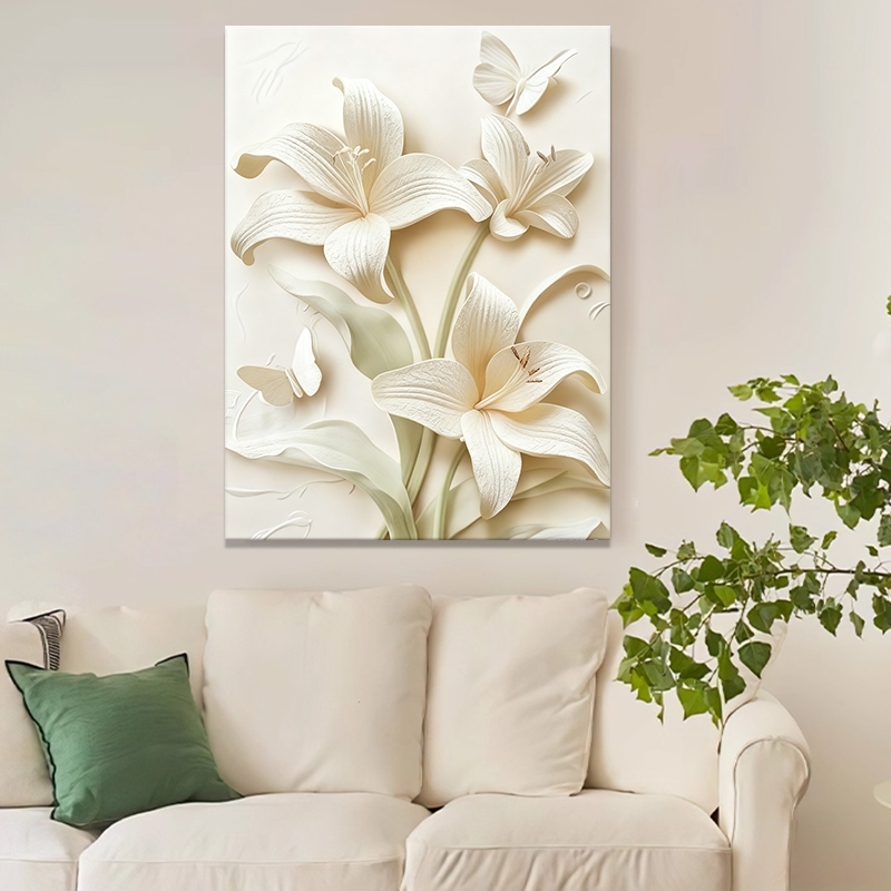 Lukisan Kanvas Bunga Lily | Lily Flower Wall Painting for Living Room ...
