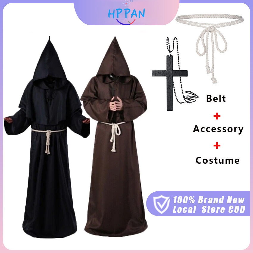 【COD】160-190cm Friar Medieval Monk Hooded Renaissance Costume For Adult ...