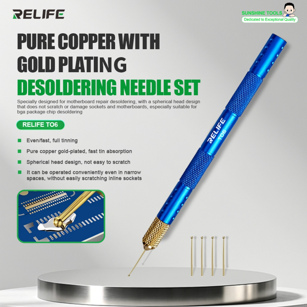 RELIFE TO6 Desoldering Needle Set Pure Copper Gold-Plated Needle Tip ...