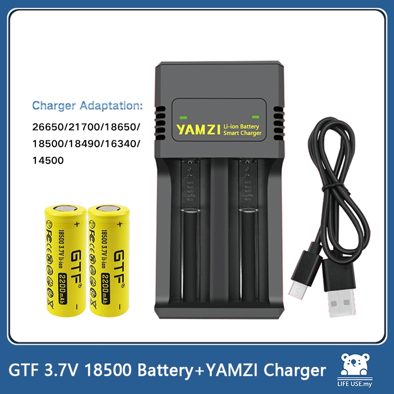 GTF 3.7V 18500 2200mAh Lithium Rechargeable Battery With YAMZI Charger ...