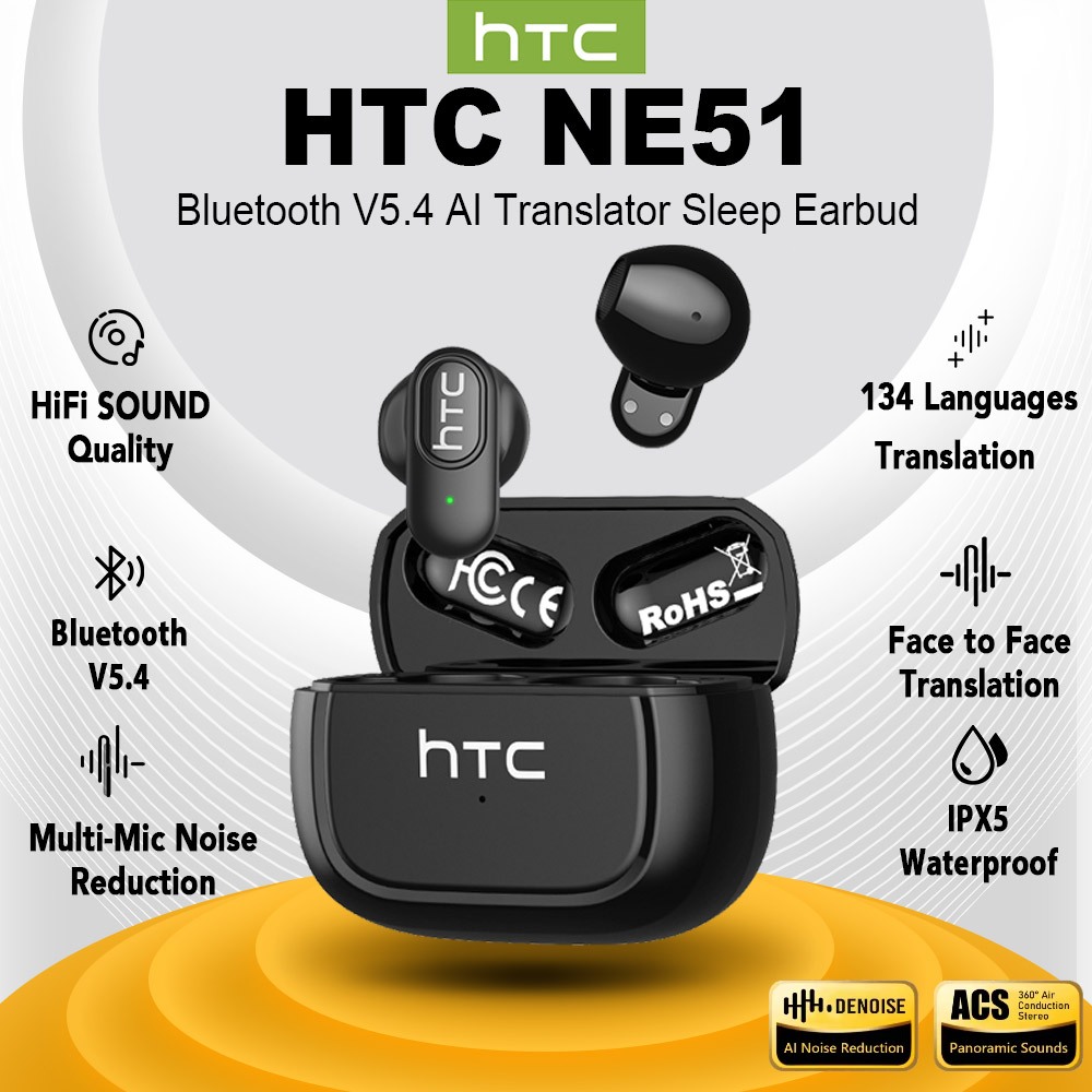 HTC NE51 AI Translation Earphone TWS Noise Cancelling Bluetooth Earbud ...