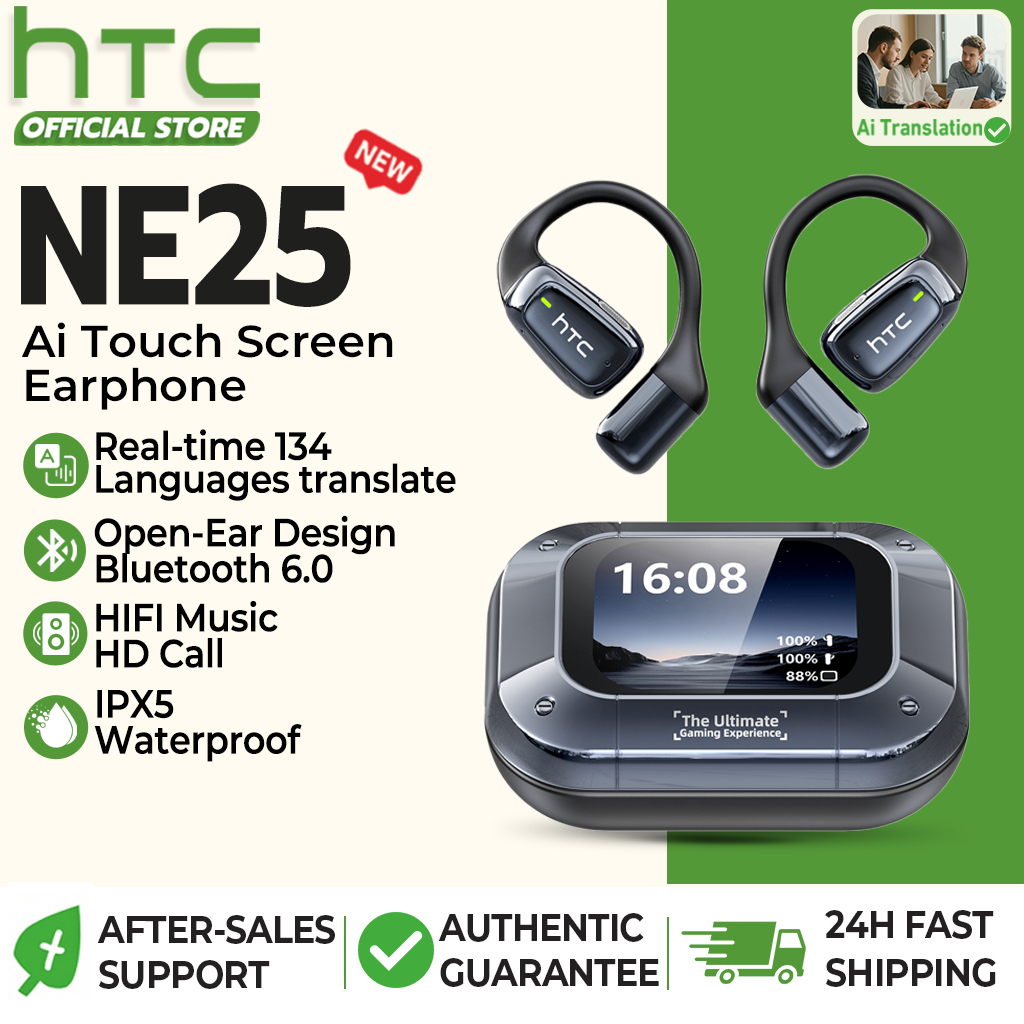 HTC NE25 Real-Time Translation Earphone 135 Languages Bluetooth 6.0 LED ...