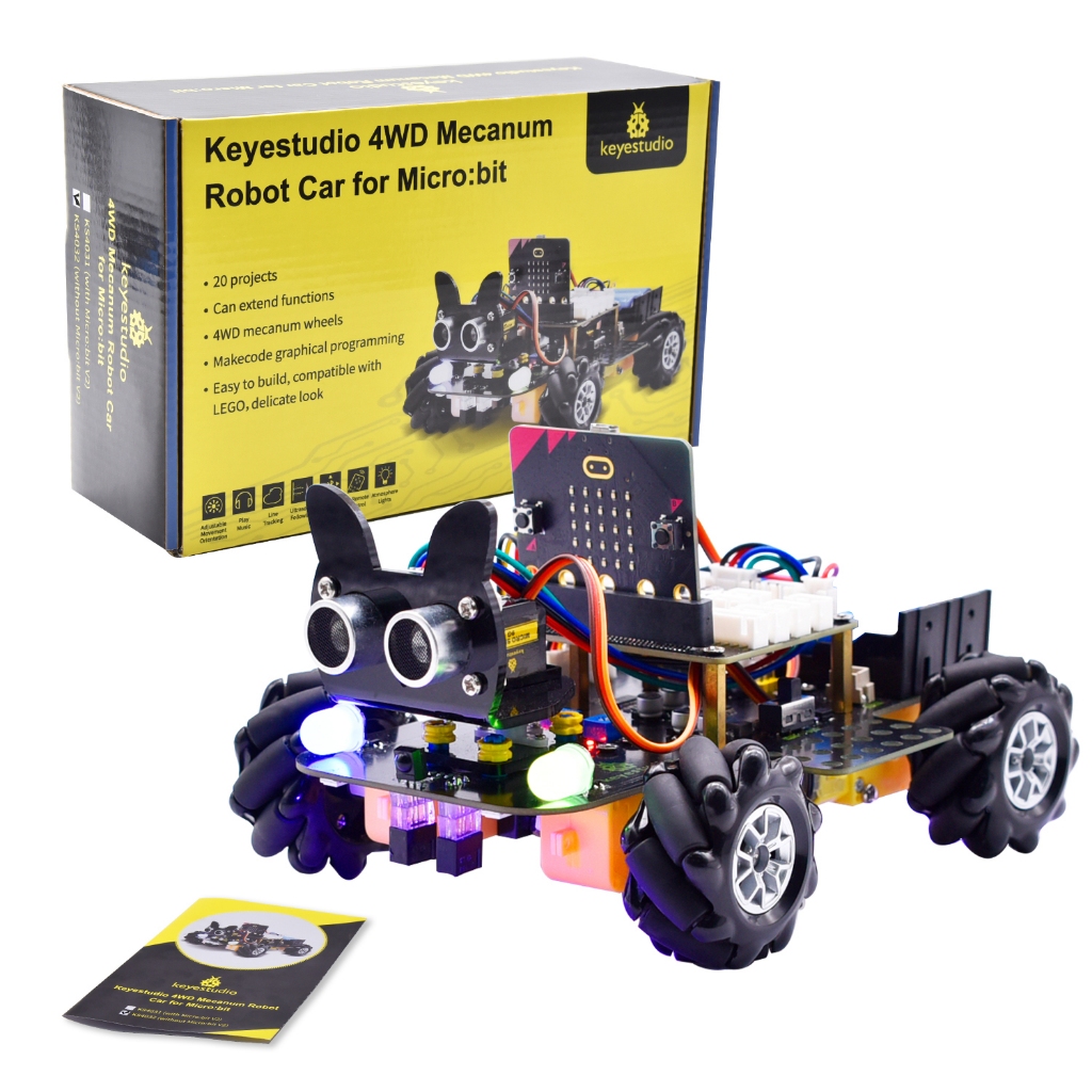 Keyestudio 4WD Mecanum Robot Car for Micro:bit V2 STEM Kit Makecode & Python Programming ...