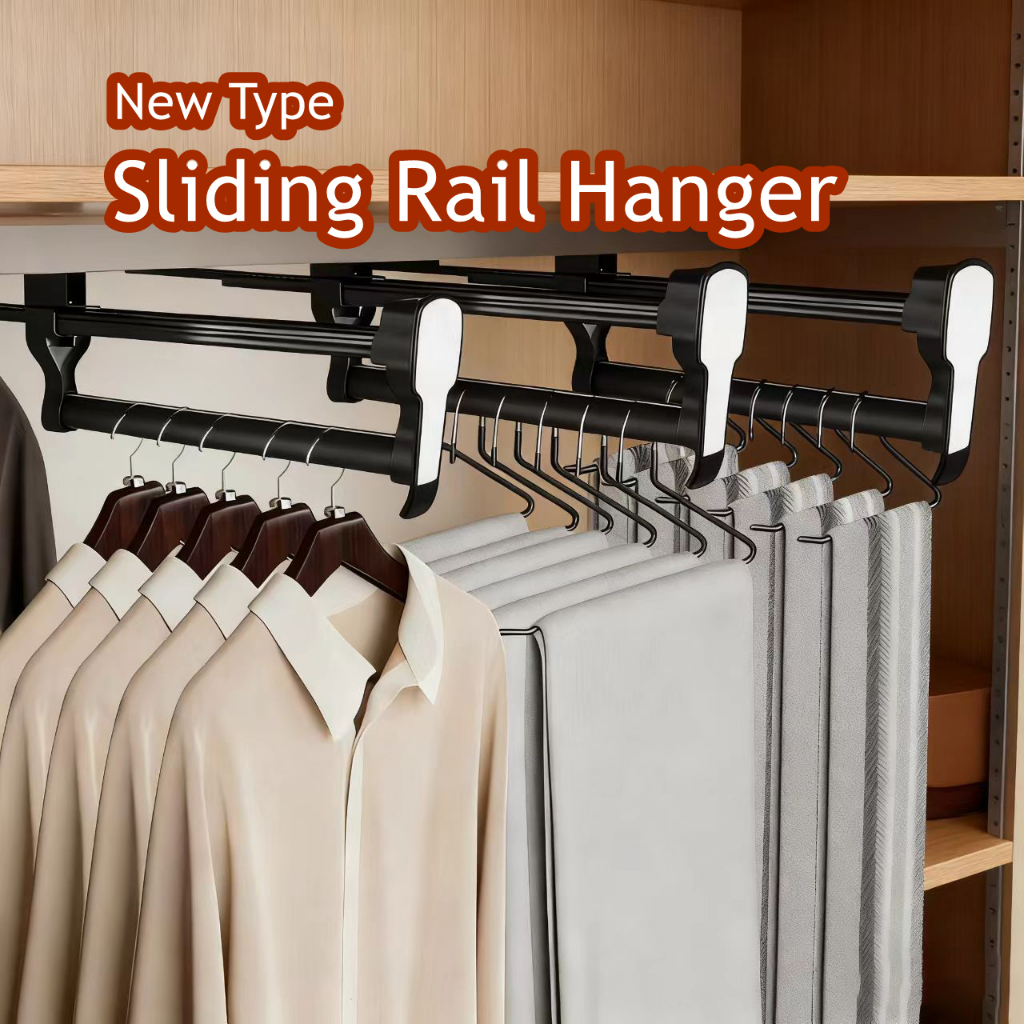 Retractable Wardrobe Rail Sliding Pants Hanger Pull Out Clothes Rack ...