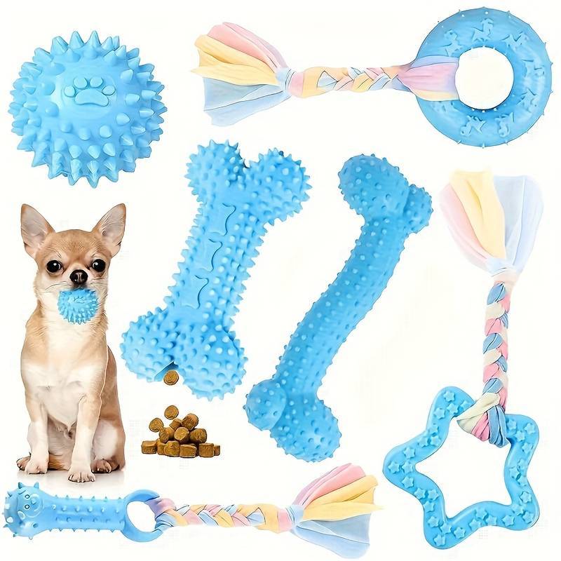 6-Pack Puppy Teething Chew Toys - Cute Pink Soft Rubber Tether Ball for ...