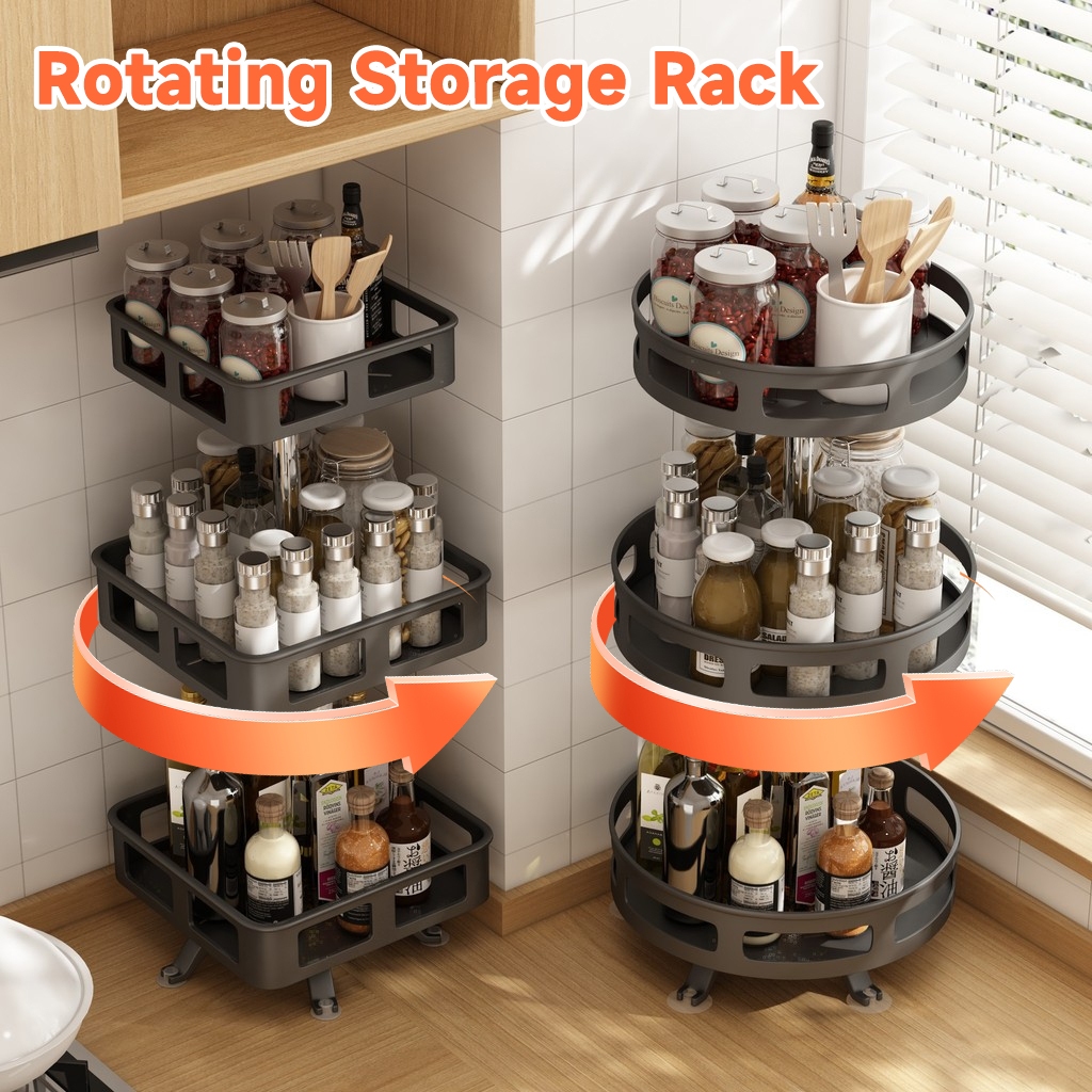 [High-Quality]1/2/3 Tier Metal Kitchen Rack Rotatable 360 Degree ...